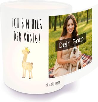 Mr. & Mrs. Panda Personalisiertes Foto Windlicht Lama K&ouml;nig - Geschenk, Windlichter mit, Freundin, Teelichthalter Wunschfoto, Mama, Garten, Papa, Chef, Lamas