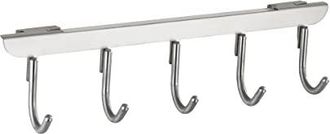 WENKO Türgarderobe Asola mit 5 Haken Edelstahl - für Türfalzen von 2 und 4 cm, Edelstahl rostfrei, 36 x 9 x 7-9 cm, Matt