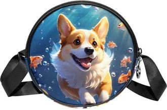 Generic Sac &agrave; bandouli&egrave;re Circle pour femme, petit sac &agrave; bandouli&egrave;re sous-marin Corgi avec fermeture &eacute;clair et bretelles r&eacute;glables style d&eacute;contract&eacute; pour femm