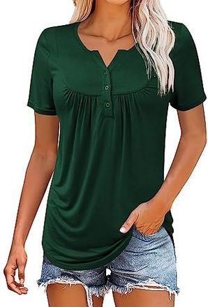 Generic Chemisier uni à manches courtes pour femme - Grande taille - Chemises décontractées à manches courtes - Tailles M à 5XL - Vêtements pour la vie quotid