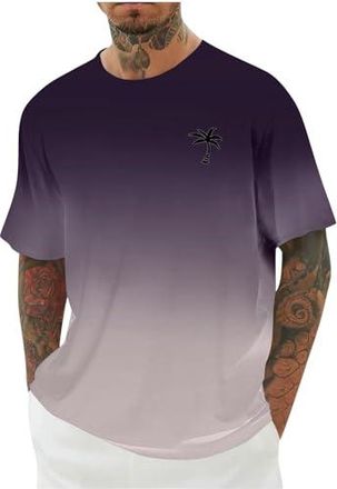 Generic Chemises à manches courtes pour hommes, décontracté, classique, col rond, dégradé, séchage rapide, respirant, sports dété, fitness, entraînement tops,