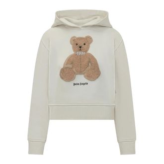 Palm Angels Femme, Sweatshirts et sweats &agrave; capuche, Blanc, Taille: 36 FR Bear Fitted Sweat &agrave; capuche