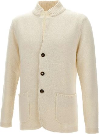 Eleventy Homme, Pulls, Blanc, Taille: M Cardigan &agrave; Col Montant C&ocirc;tel&eacute;