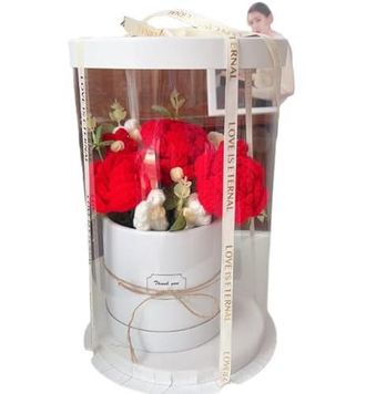 Generic Bouquet de roses tricot&eacute;es &agrave; la main pour maman - Fleurs artificielles pratiques avec lumi&egrave;res suspendues (rouge, 18 x 15 cm)