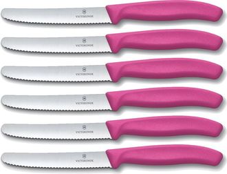 Victorinox by Swiss Army 6 St&uuml;ck Tafelmesser - K&uuml;chenmesser - Br&ouml;tchenmesser Swiss Classic mit Wellenschliff - Swiss Made - Pink