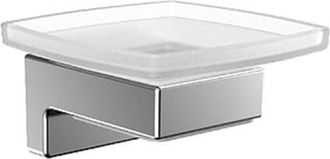 Emco Cue Seifenschale, Zeitloser Seifenhalter zum Kleben oder Schrauben, hochwertiger Wandseifenspender aus Metall und Kristallglas, chromfarben und satini