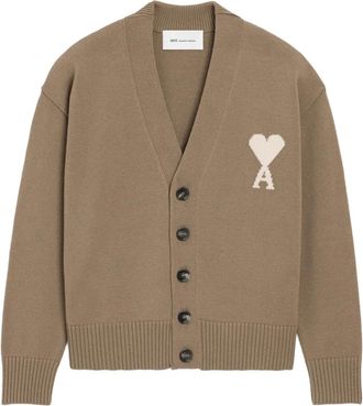 Ami Homme, Pulls, Beige, Taille: XL Cardigan With Contrasted De Coeur