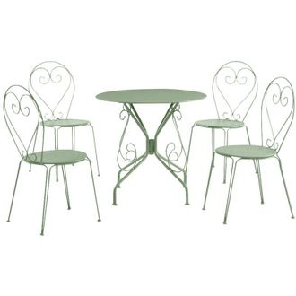 Vente-Unique Salle &agrave; manger de jardin en m&eacute;tal fa&ccedil;on fer forg&eacute; : une table et 4 chaises empilables - Vert amande - GUERMANTES de MYLIA