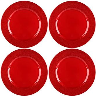 Com-Four 4x assiettes de pr&eacute;sentation en rouge brillant avec bord paillet&eacute; - soucoupes monochromes r&eacute;utilisables - d&eacute;coration de table - pour mariages, f&ecirc;tes d