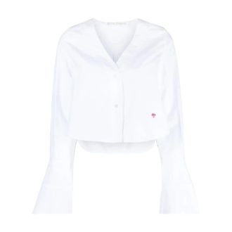 Palm Angels Baseball-Bluse mit Trompeten&auml;rmeln - - Blouses & Shirts - Damen - Wei&szlig; - S