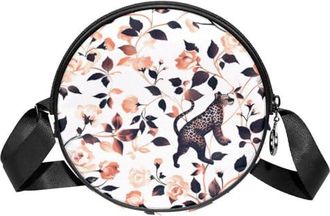 Generic Petit sac &agrave; bandouli&egrave;re Circle pour femme, motif l&eacute;opard rose, sac &agrave; dos &agrave; bandouli&egrave;re avec fermeture &eacute;clair, bretelles r&eacute;glables, sac &agrave; main rond d&eacute;c