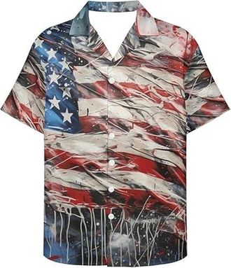 Keephen kewing Patriotique Drapeau USA Chemises Hommes/Femmes Aigle/Loup Impression 3D Chemise Hawaiienne Chemise &agrave; Boutons Cool Plage Vacances Col &agrave; Revers H