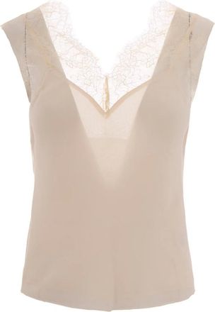 Patrizia Pepe Femme, Tops, Beige, Taille: 38 FR Top col en V avec d&eacute;tails en dentelle