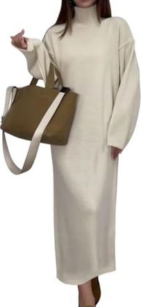 Minetom Robe Pull Longue Femme Hiver Col Roul&eacute; Manches Longues Maxi Robes en Tricot A Beige XL