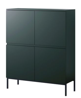 Selsey Kommode Schrank Aufbewahrungsschrank 100 cm 4 T&uuml;ren 8 F&auml;cher Dunkelgr&uuml;n Schwarze Beine Bemmi