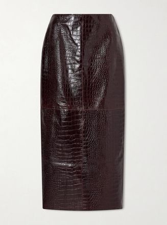 Nour Hammour Midirock Aus Leder Mit Krokodileffekt - Braun