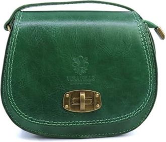 Generic Sac à bandoulière en cuir italien véritable pour femme élégant avec sangle réglable, Vert, Medium