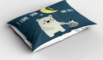 Abakuhaus Ich Liebe Dich Kissenbezug, Teddybär Pinguin, Dekorativer Standard King Size Gedruckter Kissenbezug, 80 x 40 cm, Blaugrau Gelb Grau