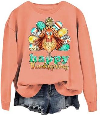 Generic Sweat-shirt ample surdimensionné décontracté pour femme - Sweat Happy Thanksgiving - Graphique de dinde amusant - Vacances - Manches longues - Col ron