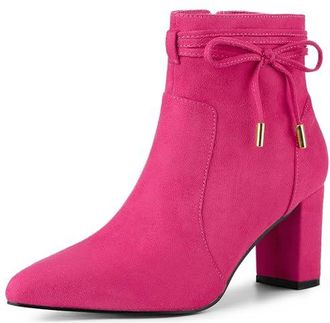 Allegra K Bottines &agrave; bout pointu &agrave; talon bloc et fermeture &eacute;clair pour femme, rose vif, 41 EU
