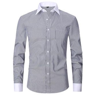 Generic Chemises formelles pour homme en coton boutonn&eacute;, grande taille, chemise d&eacute;contract&eacute;e &agrave; manches longues, coupe droite, t-shirt &agrave; col standard, haut de 