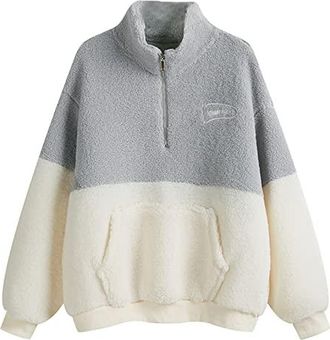 Generic 2026 Vestes dhiver pour femmes, sweatshirts molletonn&eacute;s pelucheux &agrave; manches longues pour femmes, pull &agrave; poils longs d&eacute;contract&eacute;s, gris, XL