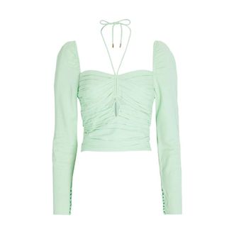 Self Portrait Kurzes Krepp-Oberteil Ss22-024T - - Blouses & Shirts - Damen - Gr&uuml;n - S