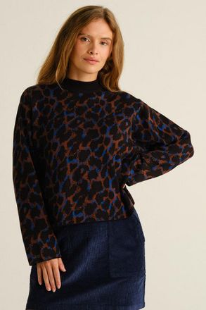 Dedicated Damen vegan Pullover Limhamn Leopard Blau/Braun/Schwarz
