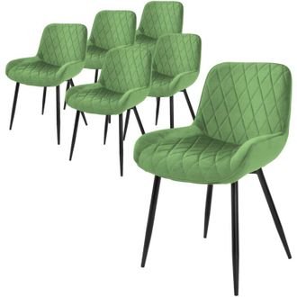 ML Design 6er Set Esszimmerst&uuml;hle, Salbei, Sitzfl&auml;che aus Samt, Metallbeine, Esszimmerstuhl mit R&uuml;cken- und Armlehnen, K&uuml;chenst&uuml;hle K&uuml;chenstuhl