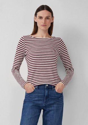 s.Oliver Langarmshirt T-Shirt Gestreiftes Langarmshirt aus Flammgarn mit U-Boot-Ausschnitt