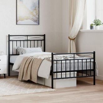 vidaXL Bettgestell mit Kopf- und Fu&szlig;teil Metall Schwarz 90x200 cm Vidaxl