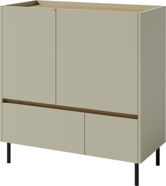 Mirjan24 Kommode Lonitz LZ09, Sideboard grifflos mit 2 Schubladen & 2 T&uuml;ren, kompakte Anrichte auf schwarzen Metallf&uuml;&szlig;en, Schrank f&uuml;r Jugendzimmer (Eucalyptus 
