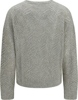 Brunello Cucinelli Openwork Sequined Linen Sweater - Gray