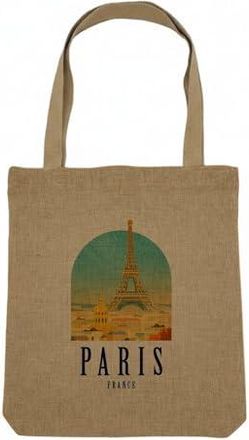 Fabulous Sac Shopping Tote Bag Aspect Lin - Paris France Illustration Voyage Tour Eiffel Decouverte - Sac de Courses Toile Epaisse 360g Beige Naturel Cabas Por