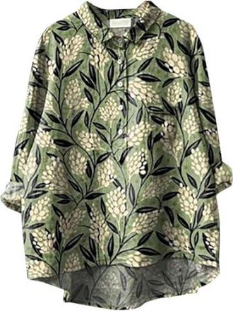 Generic Chemisier Femmes Coton Et Lin Chic D&eacute;contract&eacute; Chemises D&eacute;t&eacute; &Agrave; Manches Longues Col V L&acirc;che Tops L&eacute;ger Respirant Tunic Mode Coton Et Lin Chic Et Elegan