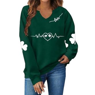 Generic Sweat-shirt pour la Saint-Patrick - Imprim&eacute; tr&egrave;fle irlandais - Pour femme - Motif tr&egrave;fle porte-bonheur - Grande taille - Haut &agrave; manches longues - Col 
