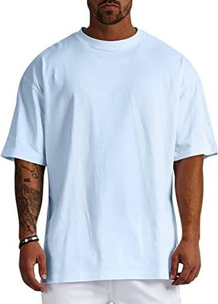 Minetom Oversize T-Shirt Homme Manche Courte à col Rond Manches Courtes Basique Couleur Solide Sweatshirt Top Basic Shirt Crew Neck Vintage Streetwear A Bleu 