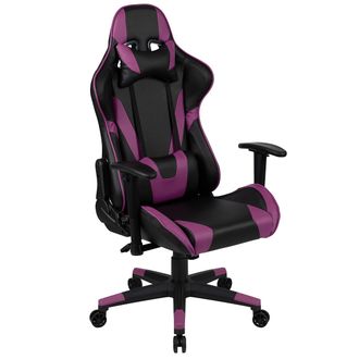 Flash Furniture X20 Gaming-Stuhl, Rennstuhl, Büro, ergonomisch, Computer, PC, Verstellbarer Drehstuhl mit vollständig Verstellbarer Rückenlehne, aus violettem Leder, 