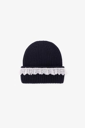 Ganni Bonnet en laine et dentelle Bleu marine - Pour Femme
