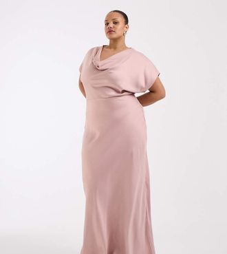 Tfnc Plus Robe longue pour demoiselle dhonneur en satin &agrave; col b&eacute;nitier - Vieux rose