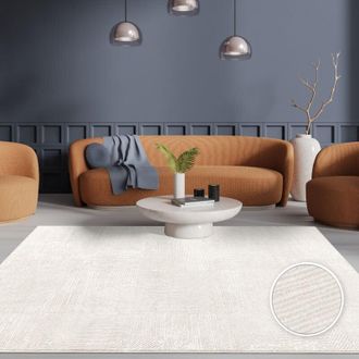 Paco Home Paco Home - Teppich Wohnzimmer Kurzflor Einfarbig Skandi Boho Muster 3D Effekt Beige Creme 80x300 cm