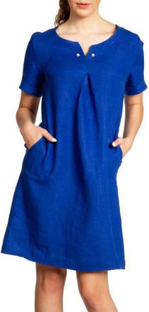 CASPAR Fashion Sommerkleid SKL029 knielanges Damen Sommer Leinenkleid mit elegantem Perlen Dekor Luftig leicht, figurumspielende Form, mit seitlichem Jersey-Einsatz