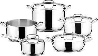 Lagostina Sfiziosa Lot de 9 casseroles avec fond Lagoseal Plus pour tous les étages de cuisson, revêtement en acier inoxydable pour chauffage rapide et cuisson 