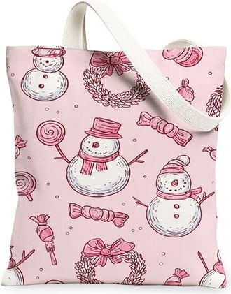 Generic Sacs fourre-tout en toile motif bonhomme de neige dhiver, sacs d&eacute;picerie r&eacute;utilisables, vintage l&eacute;gers et lavables, bandouli&egrave;re C, p&ecirc;che, 13x15 Inch