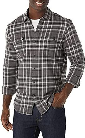 Amazon Essentials Chemise en Flanelle, à Manches Longues, Deux Poches, Coupe Ajustée Homme, Gris Écossais, XXL