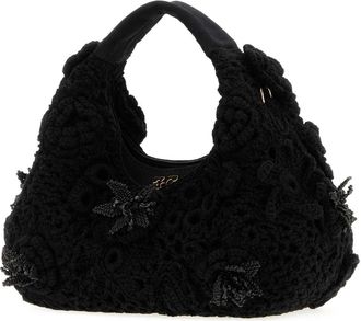 Ganni Crochet Hobo Bag - Black