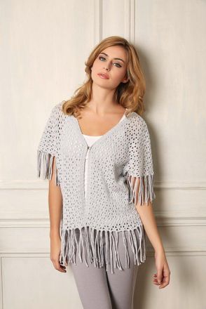 Passioni Cardigan Sommer offener Strick Cardigan mit Fransen