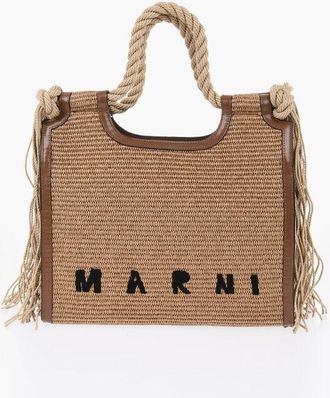 Marni Raffia Handbag with Fringes and Leather Details size Unica