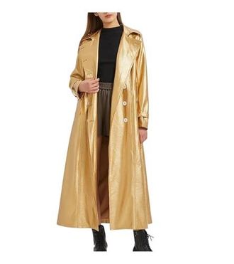 Generic Trench long en cuir synth&eacute;tique pour femme Printemps Automne - Double boutonnage &eacute;l&eacute;gant avec ceinture, EN8, XL