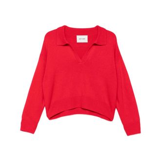 Soft Goat Polo-Kragen Pullover mit V-Ausschnitt - - Knitwear - Damen - Rot - S